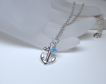 Silver Anchor Necklace Silver Anchor Jewelry Nautical Jewelry Blue ...