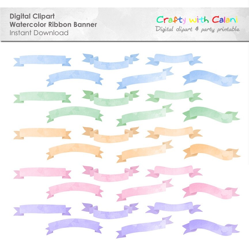 Watercolor Ribbon Banners Pastel color ribbon bannerRibbon