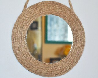 7 inch Rope Mirror - Small Circle Mirror - Wall Decor - Rope Handle ...