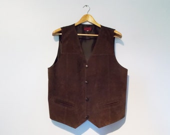 Brown Leather Vest Men's Suede Waistcoat Steampunk Genuine Leather ...
