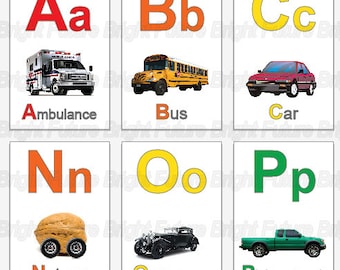 ABC Vehicle Flashcards Mail Order. Trucks, Cars, Transportation, Trains.