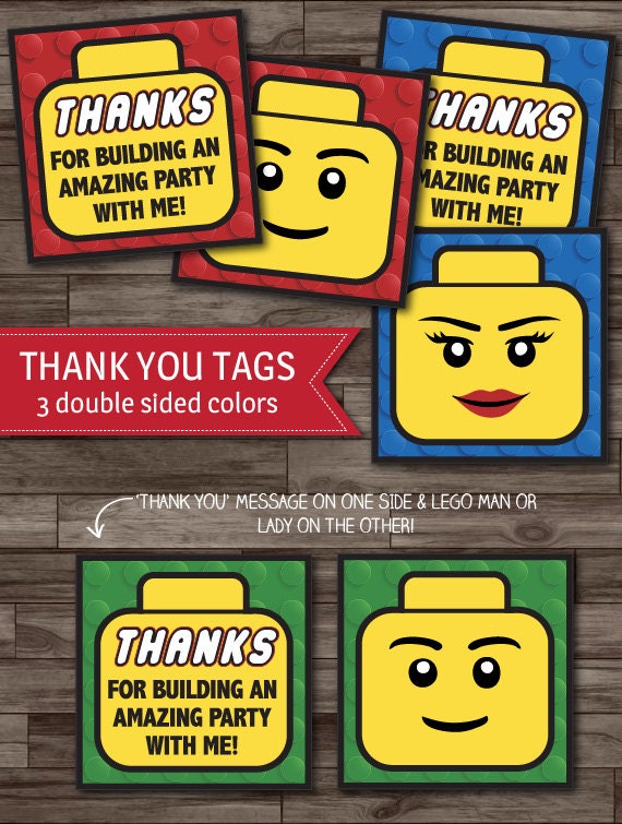 Lego Party Thank You Tags Lego Birthday Thank You by LaBelleStudio