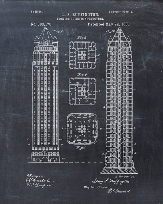 Patent Poster of an Iron Building Patent Art Print Patent