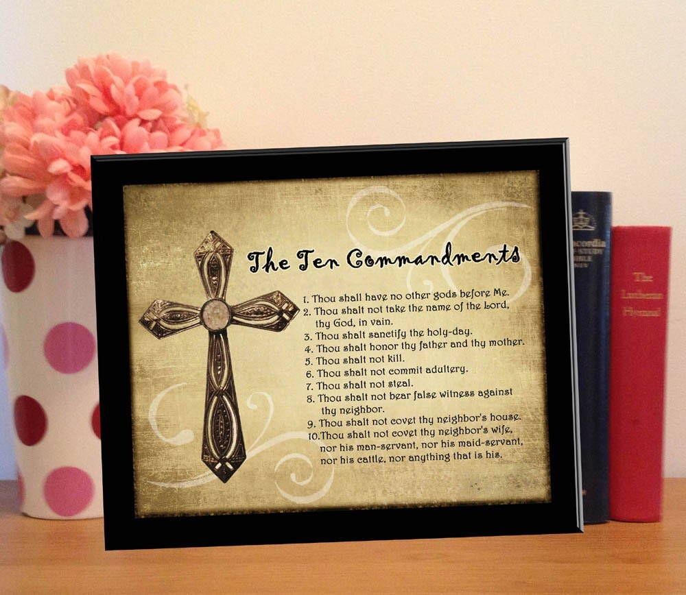 The Ten Commandments Wall Art Decor 8x10 Christian