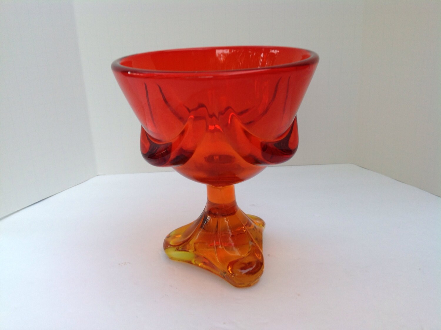 Vintage Amberina Art Glass Pedestal Vase