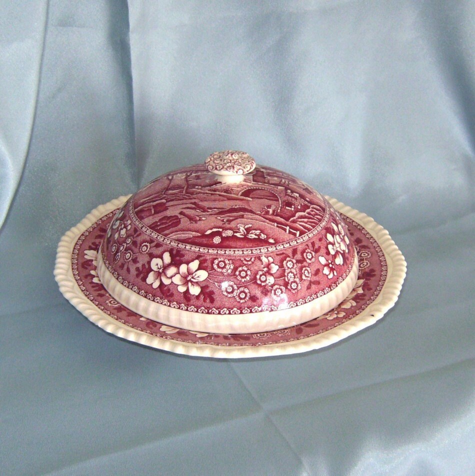 Copeland Spode Tower Red or Pink Covered Muffin Butter Dish Old Mark ...