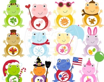 Cute Frogs Digital Clip Art Personal and Commercial Use
