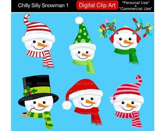50% OFF SALE six snowmen Christmas clip art - Chilly Silly Snowman 1 ...