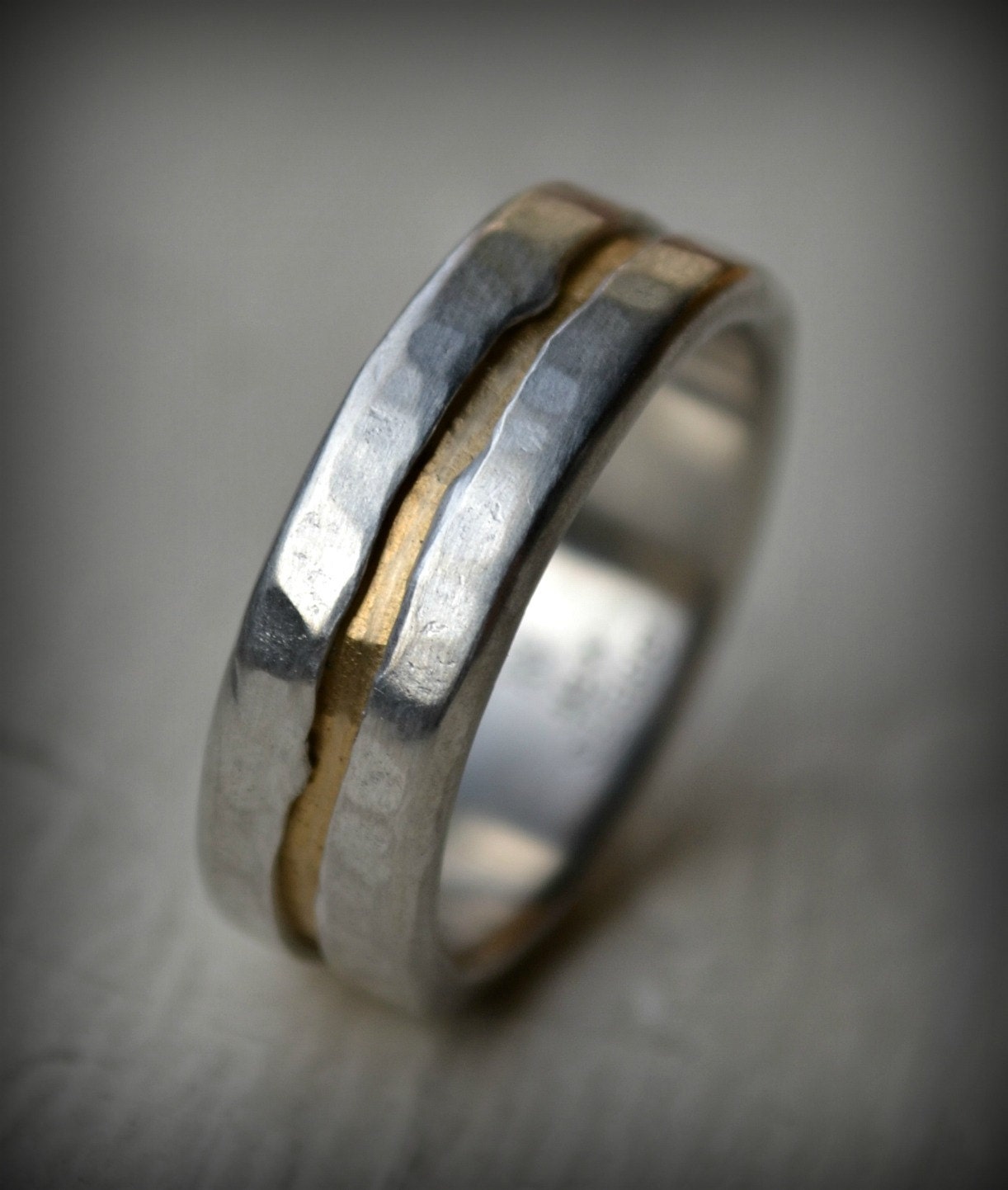 rustic fine silver and brass ring handmade texturized and