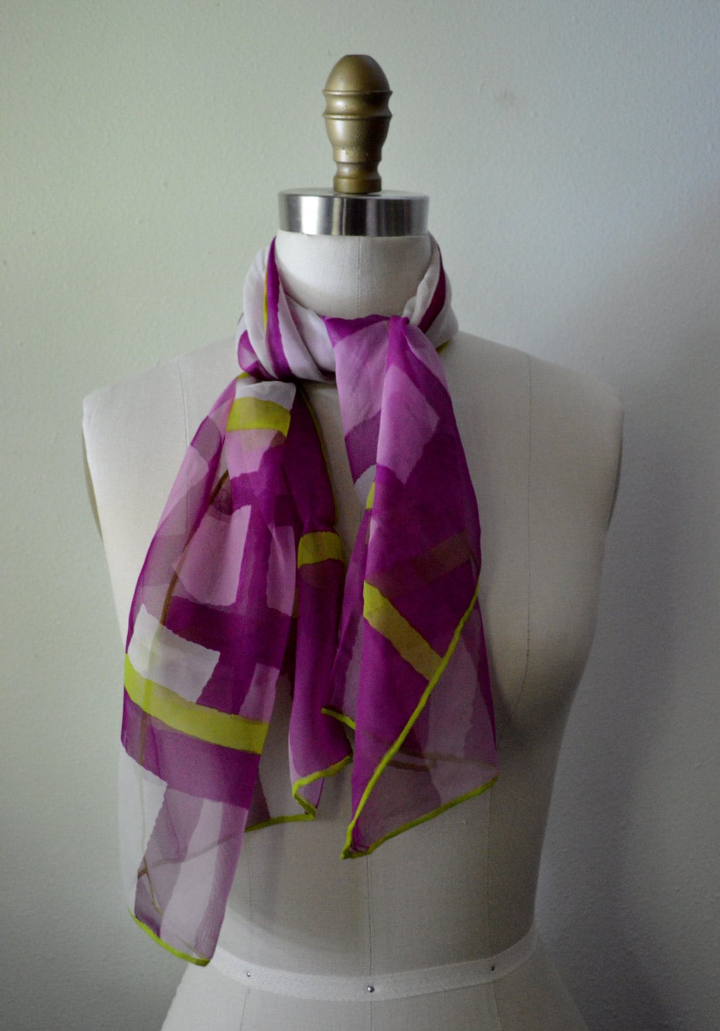 Vintage Scarf 70s Neck Scarf head Scarf Purple and Lime Green