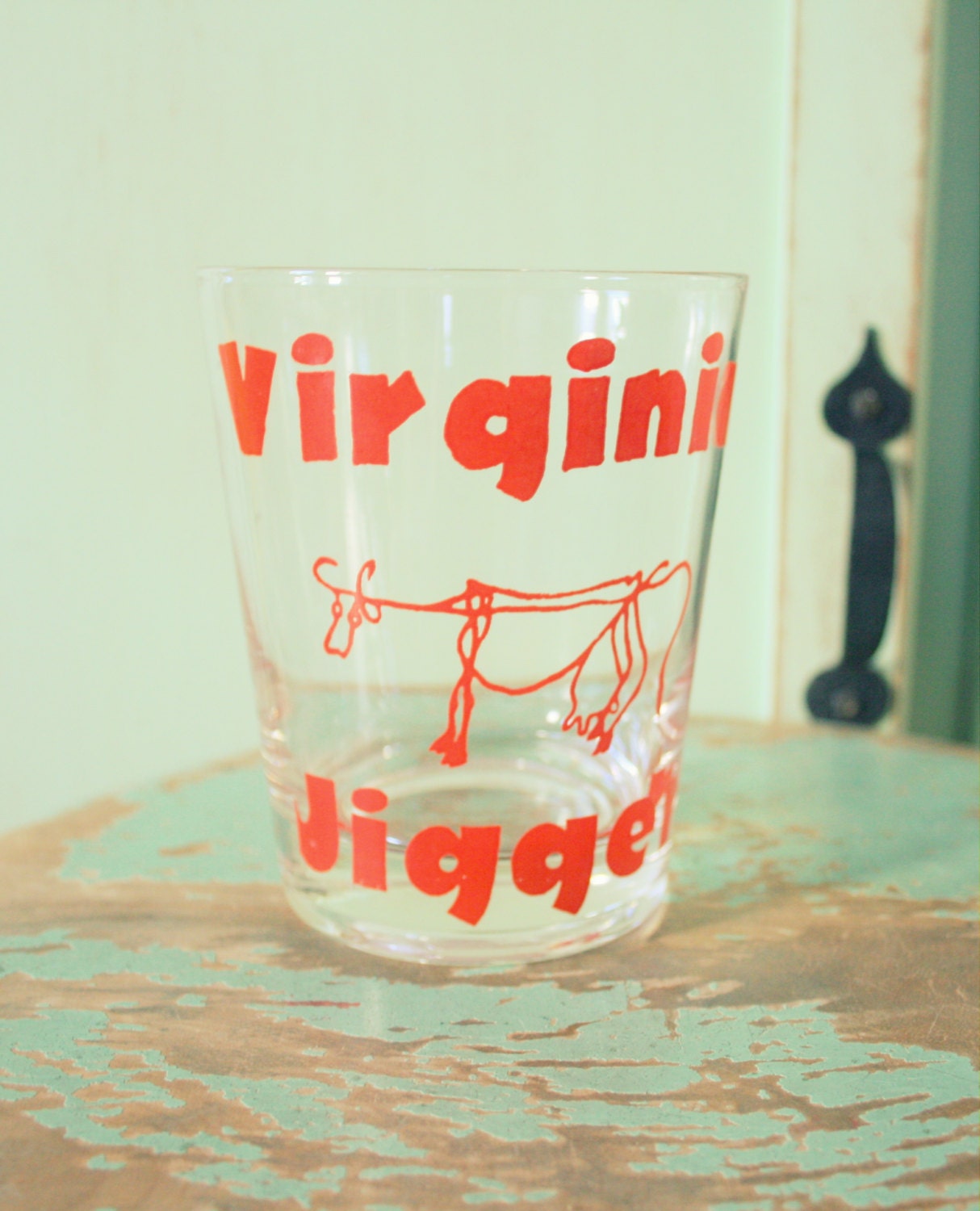 Vintage VIRGINIA JIGGER Glass..red. clear. jigger. drink. kitsch. state ...