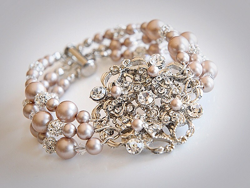 Vintage Style Bridal Bracelet Swarovski Pearl Wedding