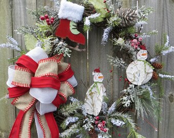 Christmas / Winter Wreath, Rustic Snowman Wreath, Burlap Snowman Wreath ...