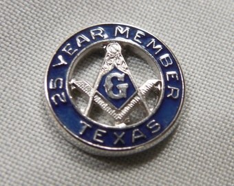 Masonic 25th Year Member Pin, TEXAS Masonic Pin, Masonic Lapel Pin ...
