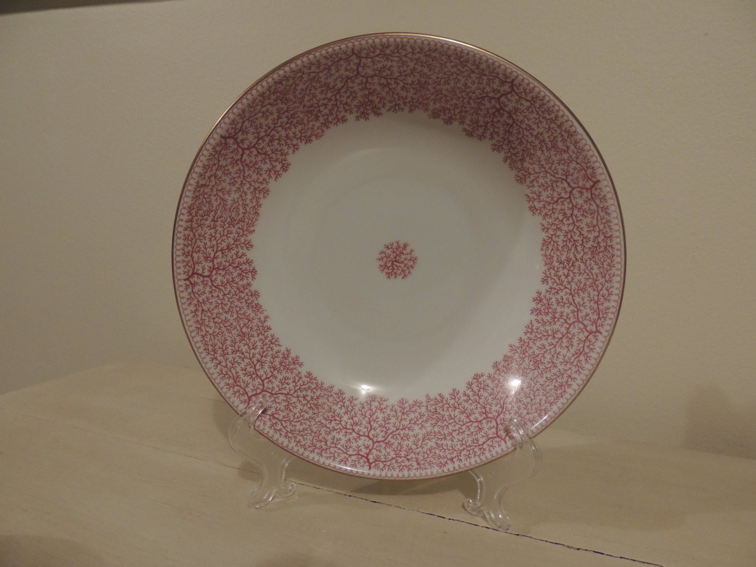 Vintage Furstenberg Porcelain Round Vegetable BOWL Pink Fern Design ...