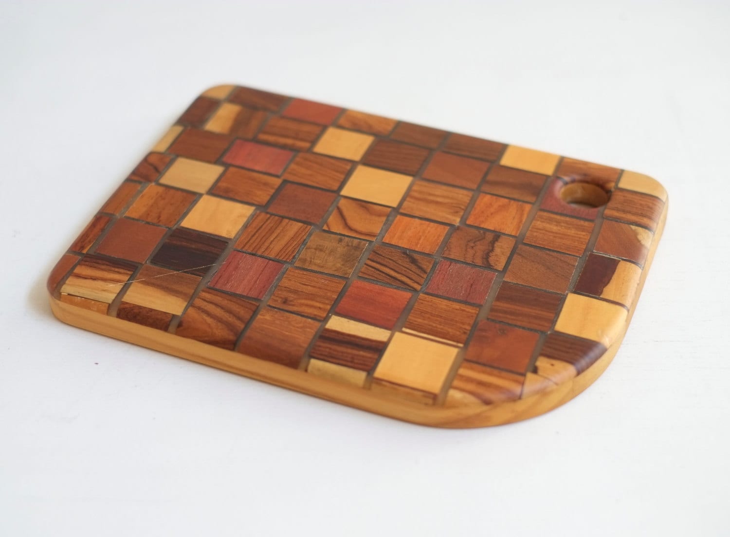Checkered Wood & Resin Small Hand Carved Kitchen Cutting Board Cheese ...