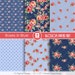 Blue Navy Digital Paper Pack Blue Floral by blossompaperart