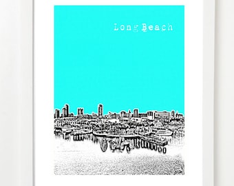 Long Beach CA Art Print Long Beach CA Skyline Wall Art Long