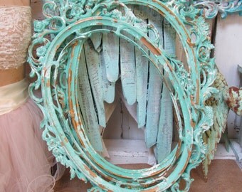 Frames wall hanging grouping aqua green blue shabby chic frame set ...