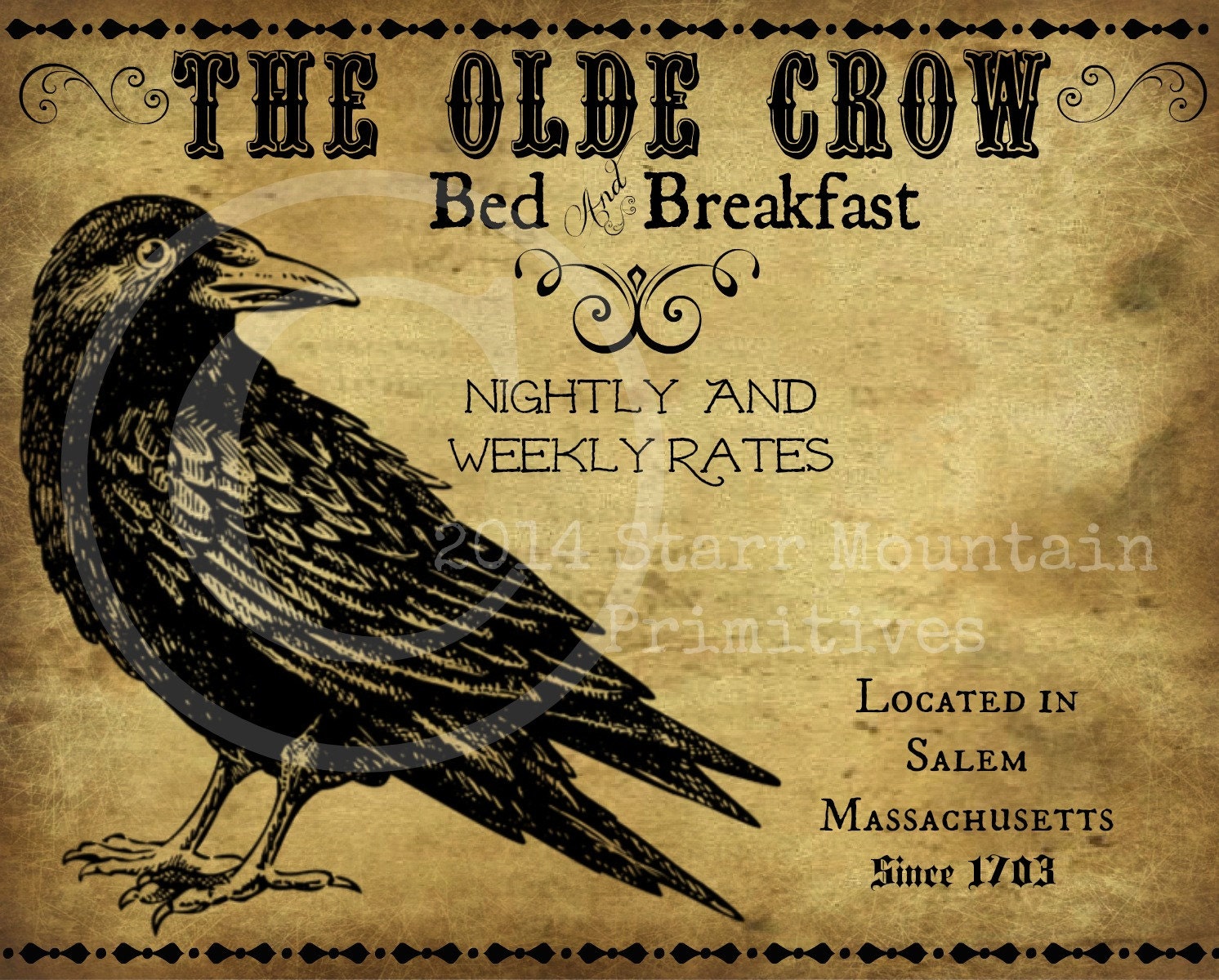 Primitive Vintage Olde Crow Bed and Breakfast Feedsack Logo
