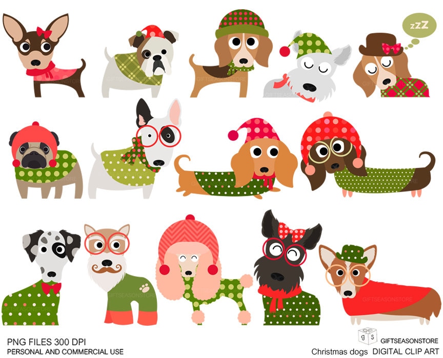 Christmas dog digital clip art part 1 for Personal and