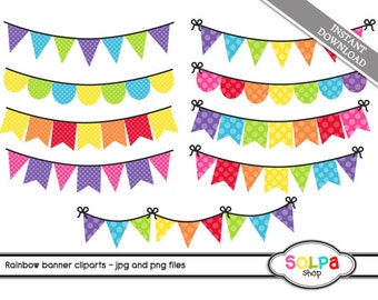 Rainbow bunting cliparts digital printables clipart set commercial use ...
