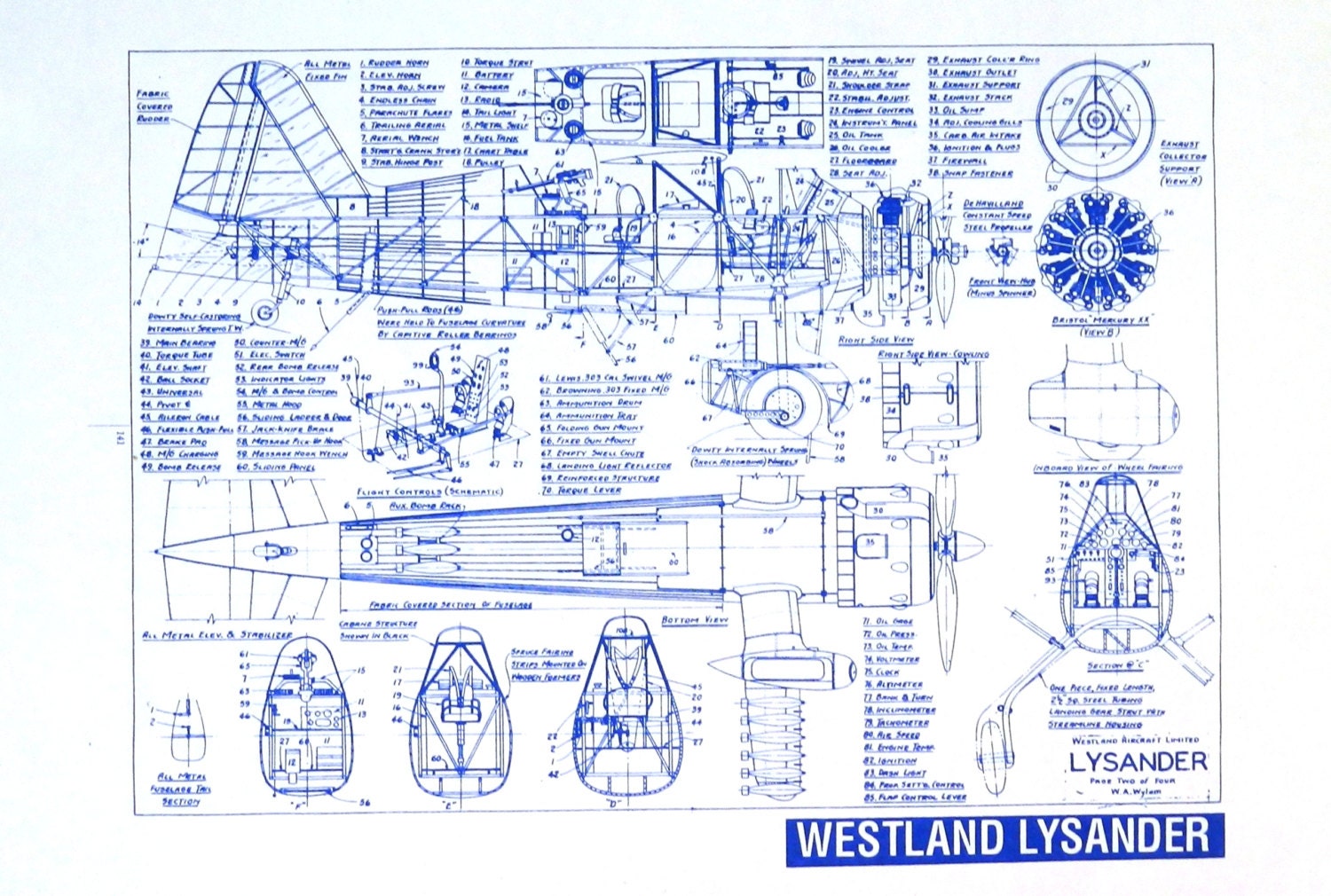 Westland Lysander Aircraft Blueprint by BlueprintPlace on Etsy