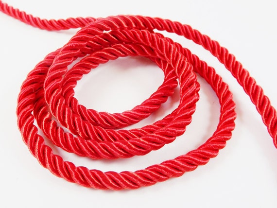 Red 5mm Twisted Rayon Satin Rope Silk Braid Cord 3 Ply Twist