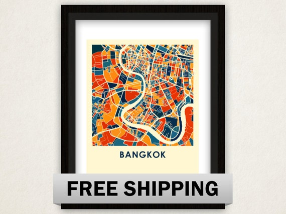 Bangkok Map Print Full Color Map Poster by iLikeMaps on Etsy
