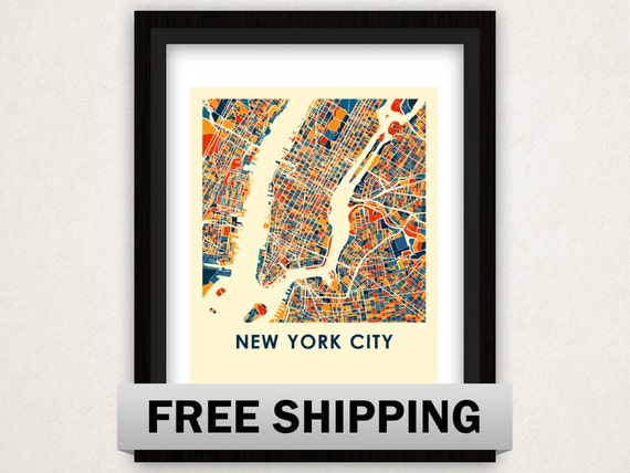 New York City Map Print Full Color Map Poster by iLikeMaps
