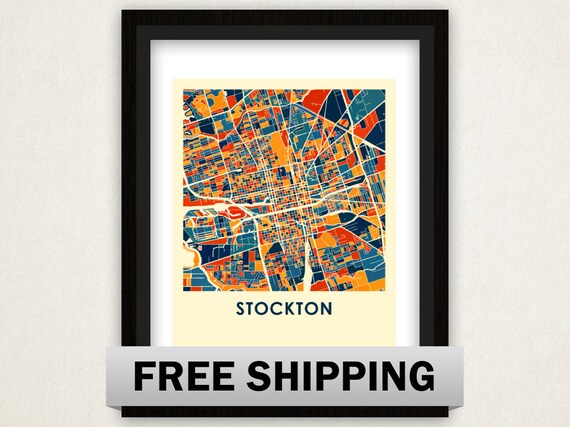Stockton Map Print Full Color Map Poster by iLikeMaps on Etsy