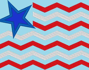 Chevron Flag with Star Applique and Fill Star Machine Embroidery Design ...
