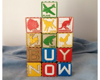 13 Grooved Wooden Blocks, 1950s, Child's Toy Blocks, Colorful Building ...