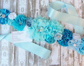 Blue Maternity Sash, Blue Flower Sash, Its a Boy, Gender Reveal Sash ...