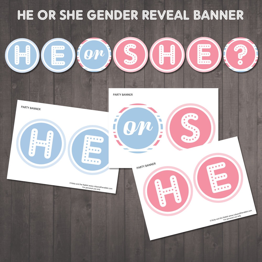 INSTANT DOWNLOAD He or She Banner Gender Reveal Party