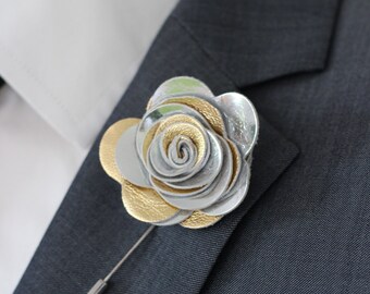 Gold flower lapel pin gold wedding Boutonniere gold Lapel