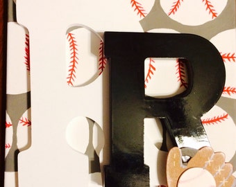 Hand painted baseball letter canvas, baseball/sports theme, wall decor ...