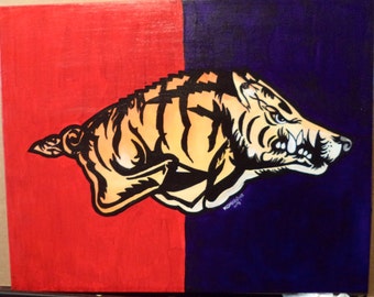 Original Razorback Acrylic Painting "House Divided" 16 x 20