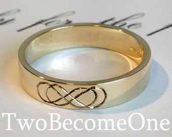 4mm Ladies Double Infinity 9k Yellow Gold Flat Shape Handmade Wedding ...