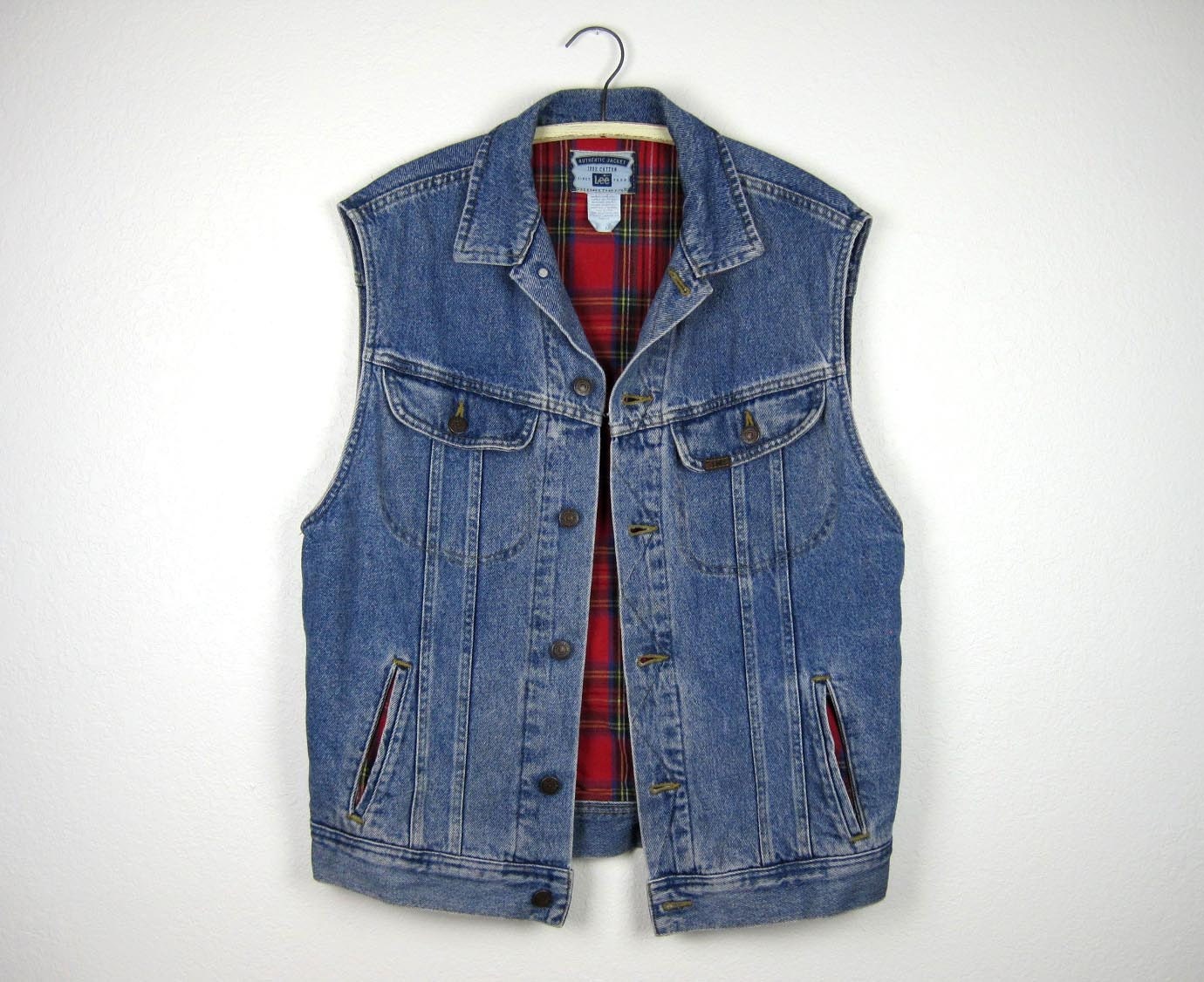Vintage Medium Denim Vest Flannel Lined Lee Jean Sleeveless