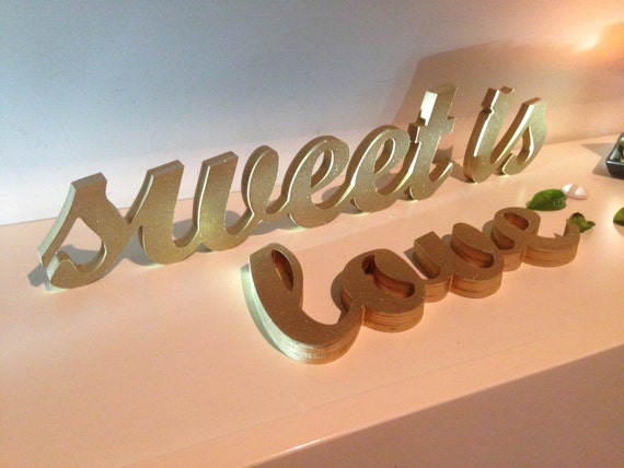 Wedding decoration LOVE IS SWEET glitter wooden letters by SunFla