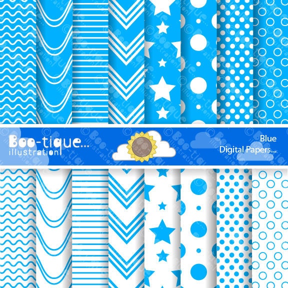 Blue Digital Scrapbook Papers for Instant Download. Blue Digital Papers ...