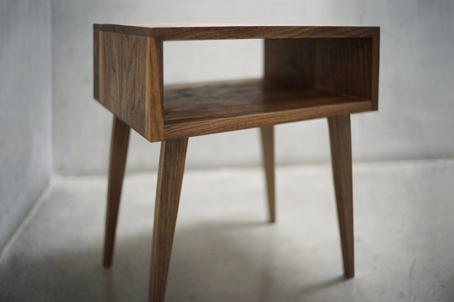Solid Black Walnut Side Table/ Nightstand with Tapered Legs