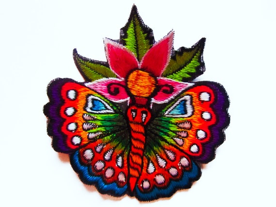 flower butterfly patch small size rainbow goa trance beautiful