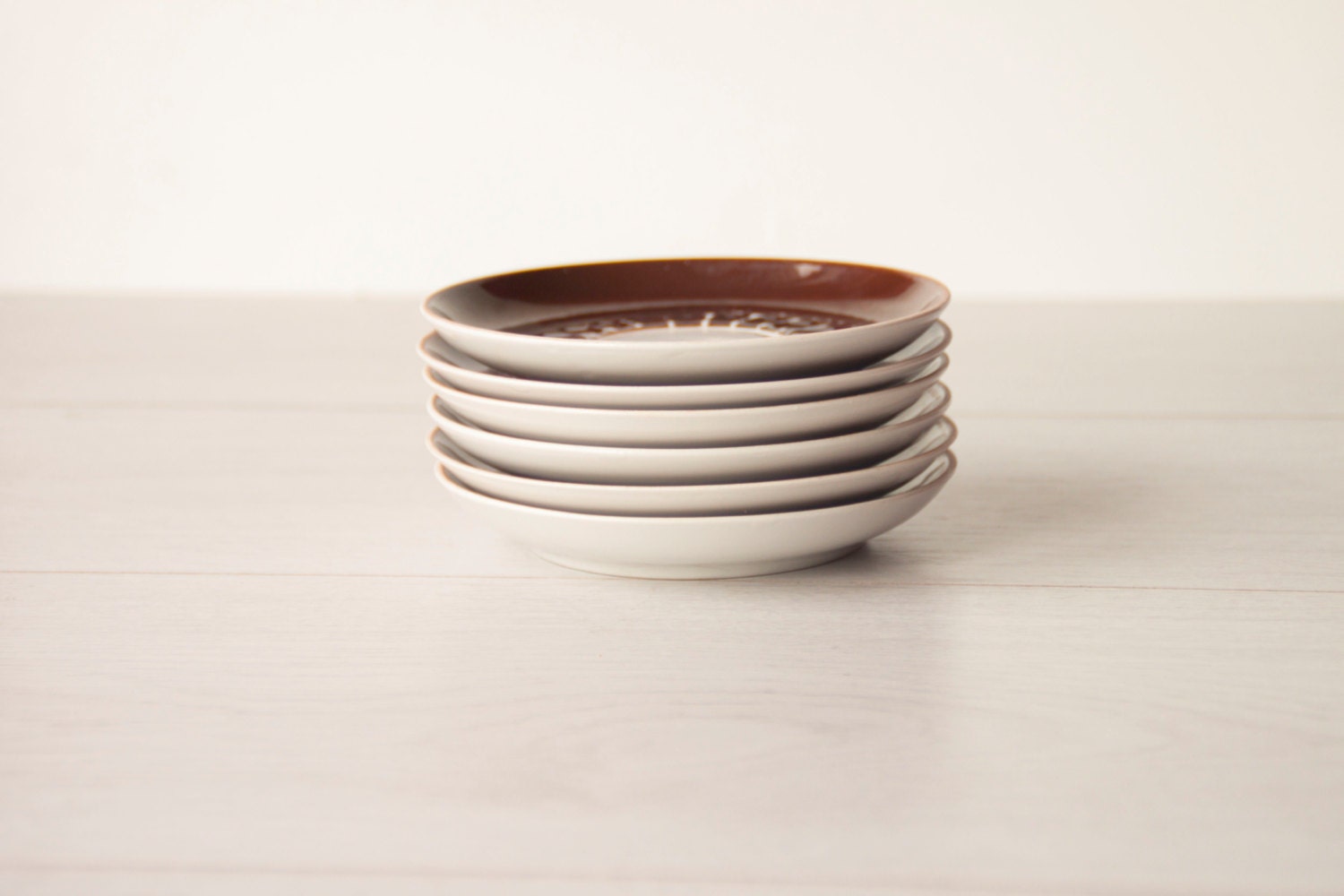 Vintage chocolade brown teacup plates set, 6 pieces soviet union dark ...