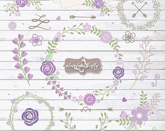 Wedding Flower Clipart Rustic, shabby chic clipart, ropurple flower ...