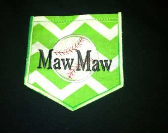 Baseball Maw Maw Appliqué Pocket T-Shirt Monogrammed Personailzed