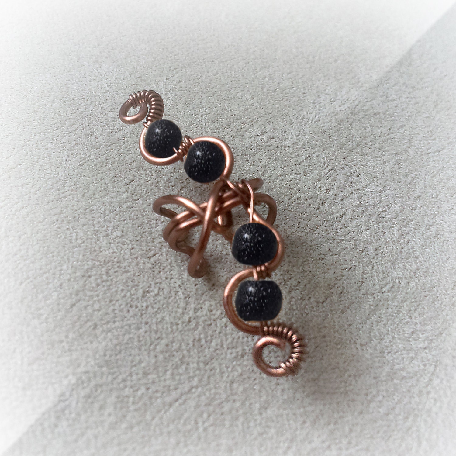 Antique Copper Ear Cuff Purple Glass Moon Beads Ear Wrap