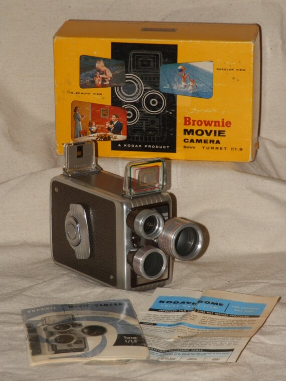 Kodak Eastman vintage 1950s Brownie 8mm Movie Camera Turret f/1.9 original box No. 84 ...