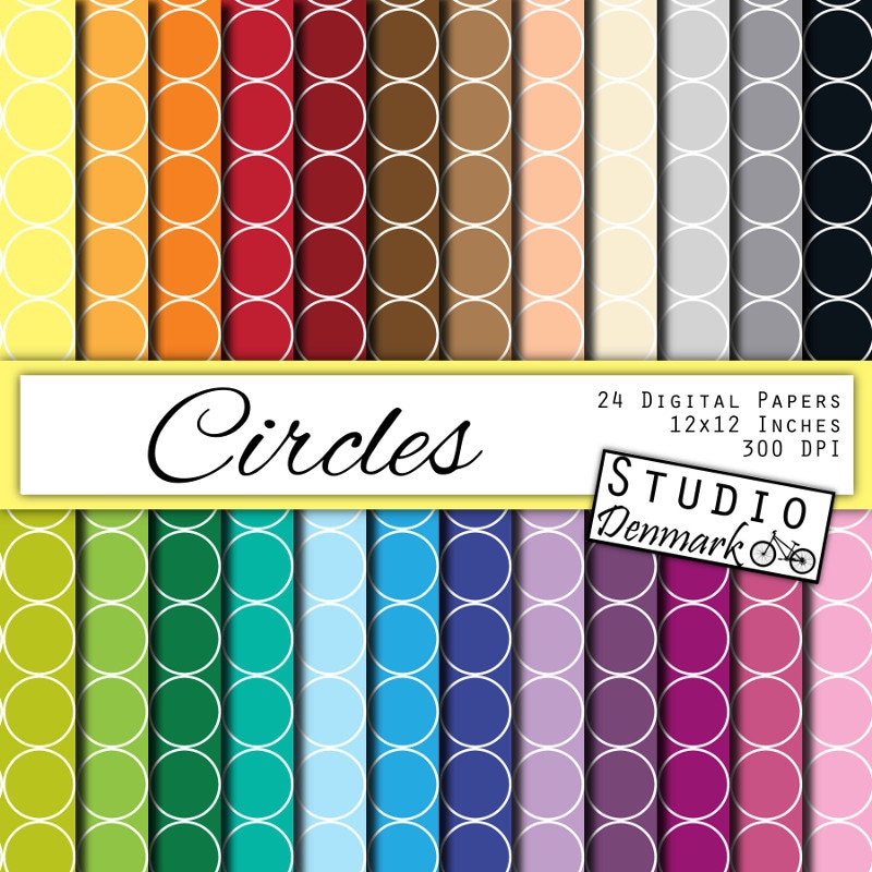 Circles Digital Paper – Commercial Use – 12in x 12in – 24 Colors ...